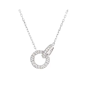 CARTIER Love Interlocking Pave Necklace 18k Gold And Diamonds, 16 - White