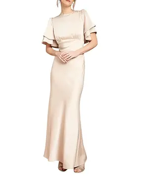Coast High Neck Crepe Maxi Dress With Draped Sleeves And Open Back