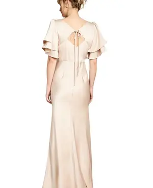 Coast High Neck Crepe Maxi Dress With Draped Sleeves And Open Back