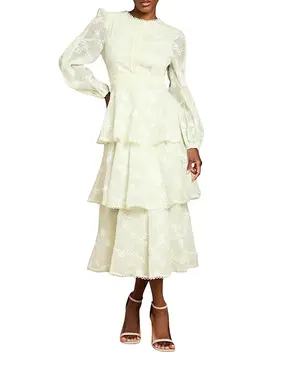 Coast Long Sleeve Lace Tiered Midi Dress
