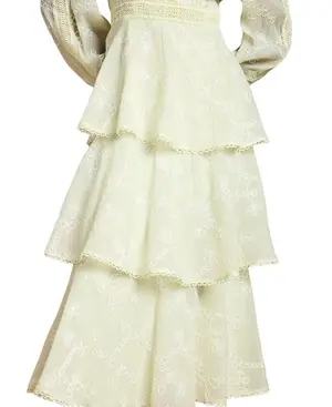 Coast Long Sleeve Lace Tiered Midi Dress