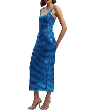 Karen Millen Crystal Embellished Jersey Midi Dress - Blue