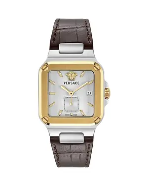 Versace Greca Edge Leather Watch, 38mm X 49mm - Two Tone