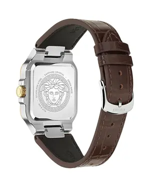 Versace Greca Edge Leather Watch, 38mm X 49mm