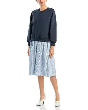 3.1 Phillip Lim Cotton Sweatshirt Combo Dress - Midnight Sky Multi