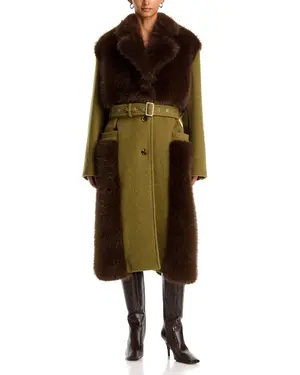 3.1 Phillip Lim Faux Fur Trimmed Belted Wool Blend Coat