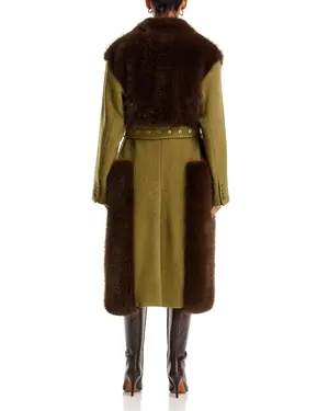 3.1 Phillip Lim Faux Fur Trimmed Belted Wool Blend Coat