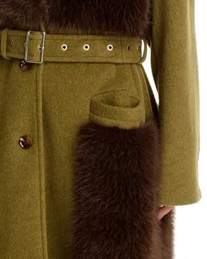 3.1 Phillip Lim Faux Fur Trimmed Belted Wool Blend Coat