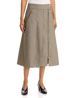 3.1 Phillip Lim Pleated Tweed Midi Skirt - Espresso Multi