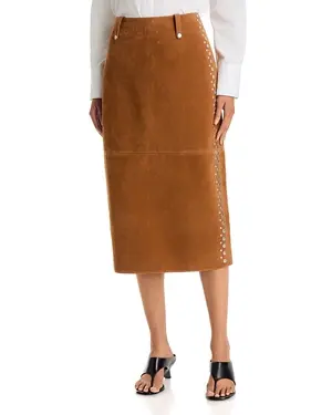 3.1 Phillip Lim Studded Faux Suede Midi Skirt - Sable