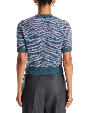 3.1 Phillip Lim Tiger Print Short Sleeve Cardigan Sweater