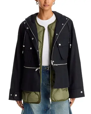 3.1 Phillip Lim Mixed Media Utility Parka Coat - Black-olive