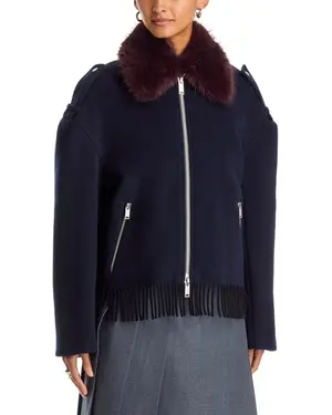 3.1 Phillip Lim Faux Fur Collar Scarf Hem Jacket