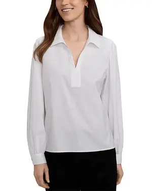 Foxcroft Alix Johnny Collar Top - White