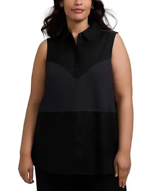 Foxcroft Chelsea Sleeveless Knit Woven Layer Tank Top - Black