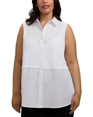 Foxcroft Chelsea Sleeveless Knit Woven Layer Tank Top White