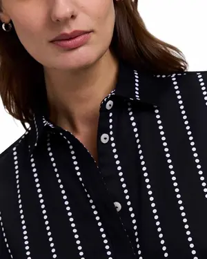 Foxcroft Black And White Striped Sateen Boyfriend Shirt