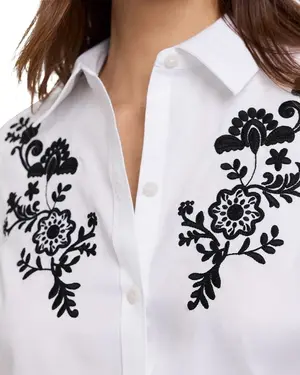 Foxcroft Hampton Embroidered Shirt - White/ Black