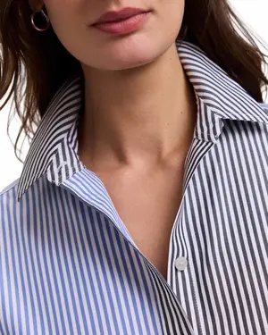 Foxcroft Meghan Colorblocked Striped Shirt