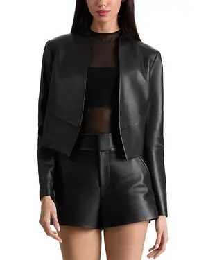Alice + Olivia New Harvey Leather Open Front Jacket - Black