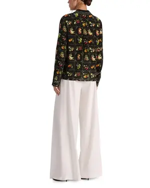 Alice + Olivia Willa Printed Collared Silk Top