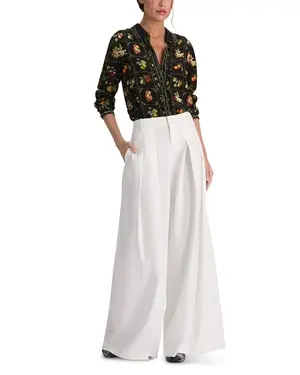 Alice + Olivia Willa Printed Collared Silk Top