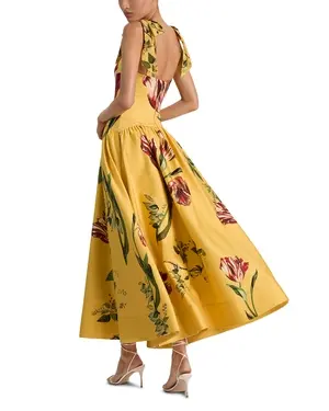 Alice + Olivia Oriana Tie Strap Drop Waist Midi Dress With Floral Print - Soft Tulip