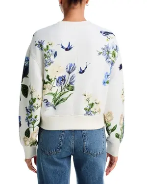 Alice + Olivia Russell Cotton Embellished Sweatshirt With Floral And Bird Print