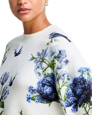 Alice + Olivia Russell Cotton Embellished Sweatshirt With Floral And Bird Print