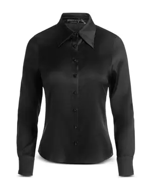 Alice + Olivia Willa 70s Collar Placket Top - Black