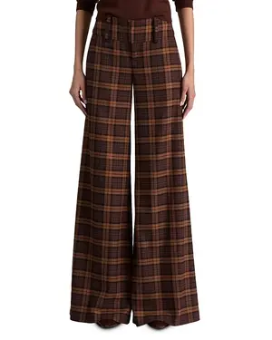 Alice + Olivia Olivia Low Rise Wide Leg Flare Pants - Dark Chocolate/camel