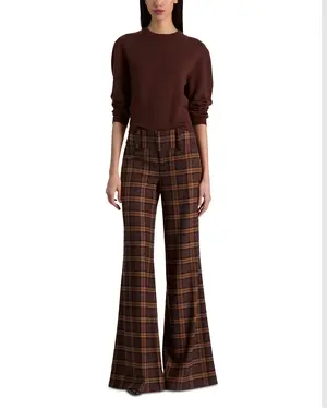 Alice + Olivia Olivia Low Rise Wide Leg Flare Pants - Dark Chocolate/camel