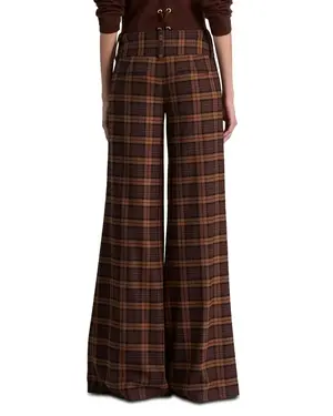 Alice + Olivia Olivia Low Rise Wide Leg Flare Pants - Dark Chocolate/camel