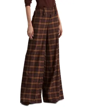 Alice + Olivia Olivia Low Rise Wide Leg Flare Pants - Dark Chocolate/camel