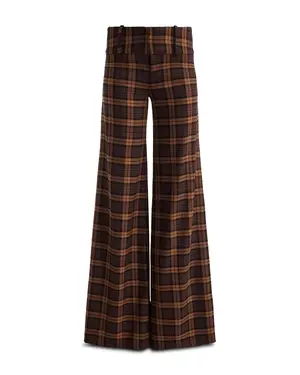 Alice + Olivia Olivia Low Rise Wide Leg Flare Pants - Dark Chocolate/camel