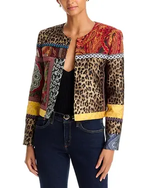 Alice + Olivia Kidman Mixed Media Collarless Jacket