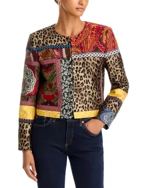 Alice + Olivia Kidman Mixed Media Collarless Jacket
