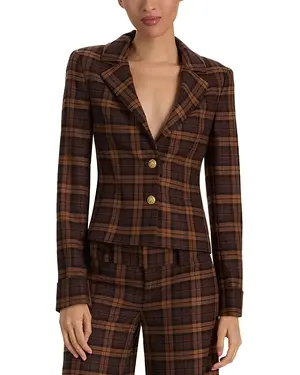 Alice + Olivia Macey Shrunken Blazer - Dark Chocolate/camel