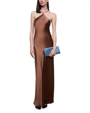 Staud Cadence Satin Halter Maxi Dress