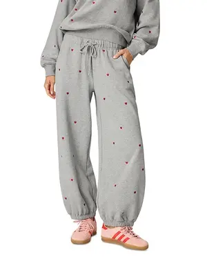 PJ Salvage Cotton Jogger Pants With Heart Print - Heather Grey