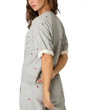 PJ Salvage C'est La Vie Cotton Sweatshirt With Heart Embroidery