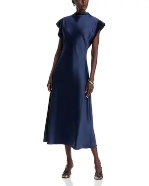 Tanya Taylor Adrien Mock Neck A Line Dress Anthracite