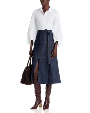 Tanya Taylor Denim Midi Skirt