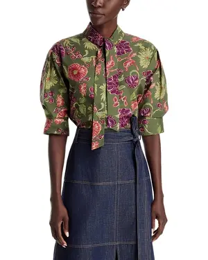 Tanya Taylor Anna Tie Neck Top - Army Multi