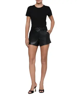 L'Agence Virelle Braided Waistband Faux Leather Shorts