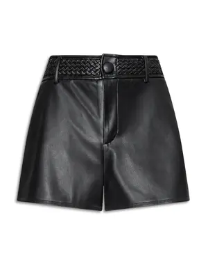 L'Agence Virelle Braided Waistband Faux Leather Shorts