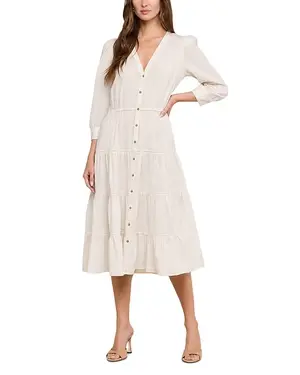 L'Agence Serafine Button Front Midi Dress - Ecru