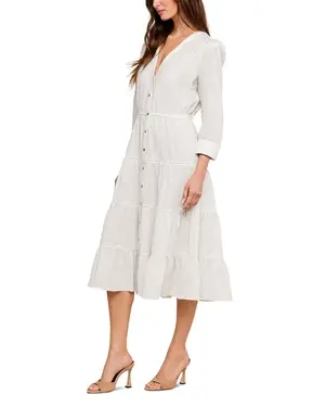 L'Agence Serafine Button Front Midi Dress