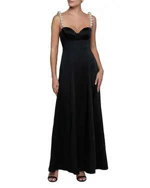 L'Agence Sutton Faux Pearl Strap Maxi Dress - Black/pearl