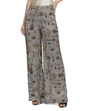 L'Agence Pilar Wide Leg Pants - Brown Multi Houndstooth